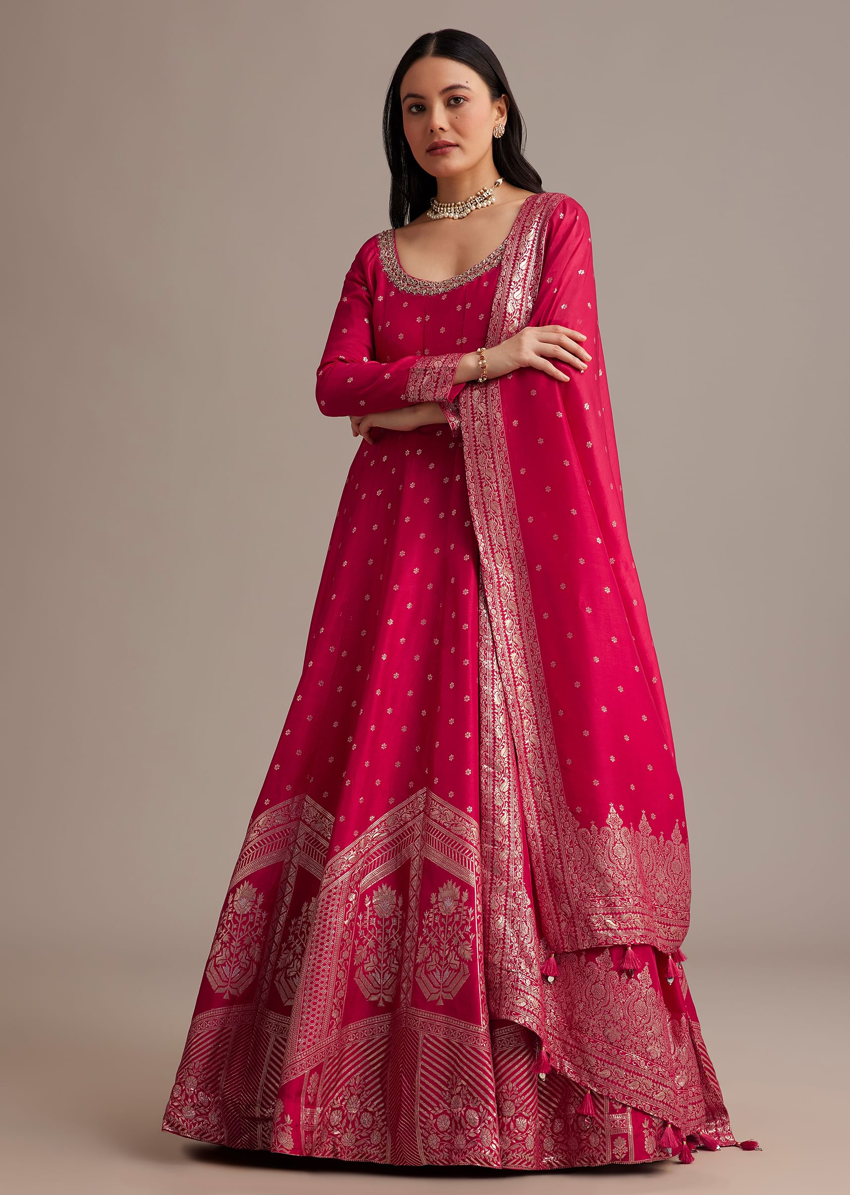 rani pink silk anarkali