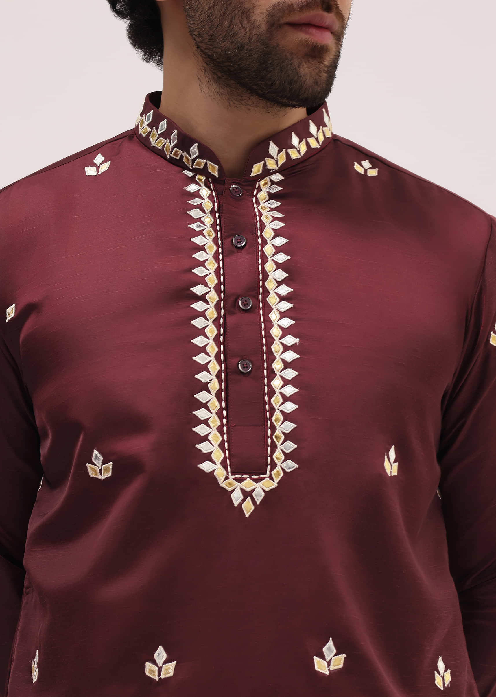 Maroon Kurta Set With Abla Work For Men | KALKI FASHION UK