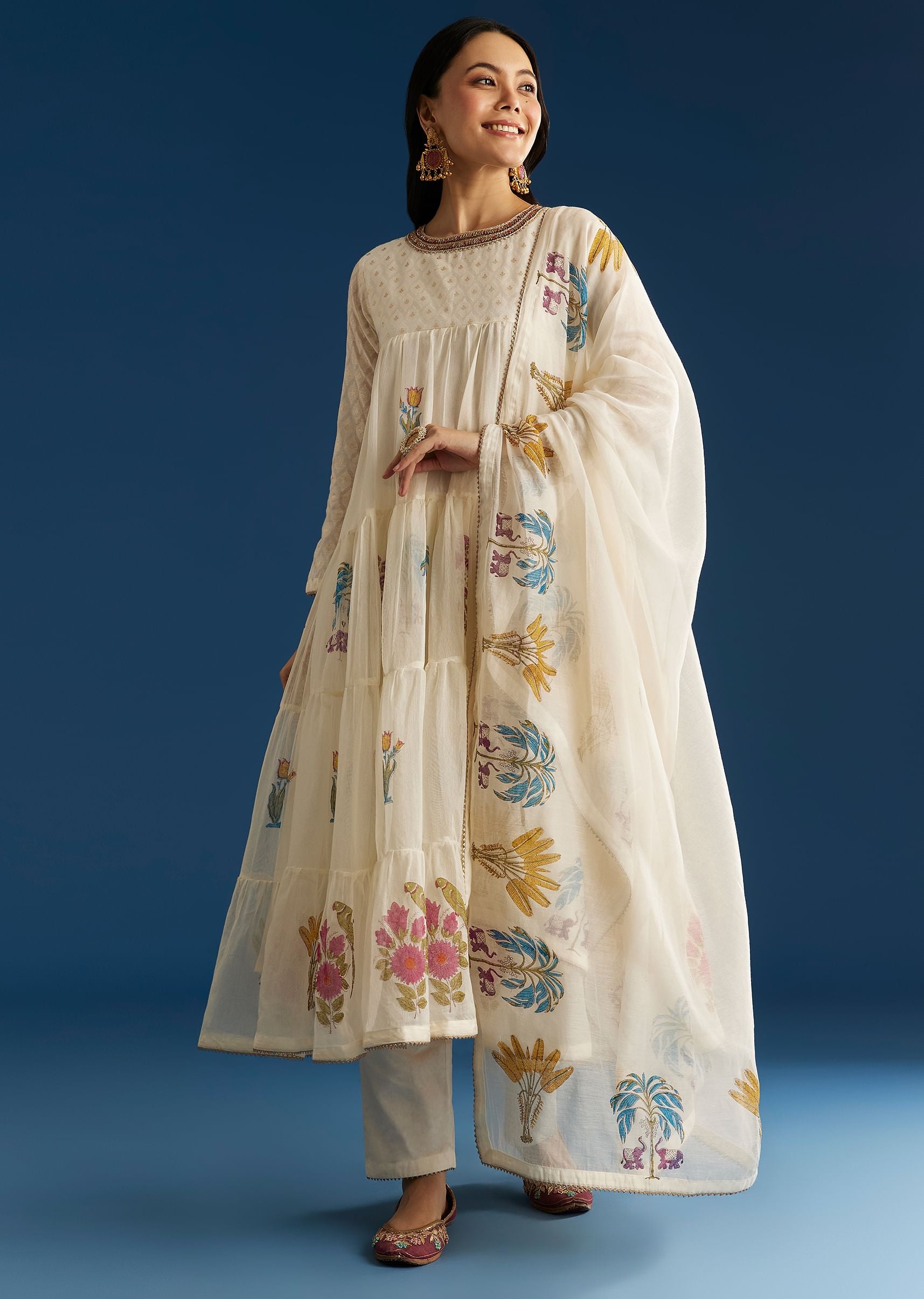 Buy Off White Block Print Anarkali Set With Block Print Dupatta | KALKI ...