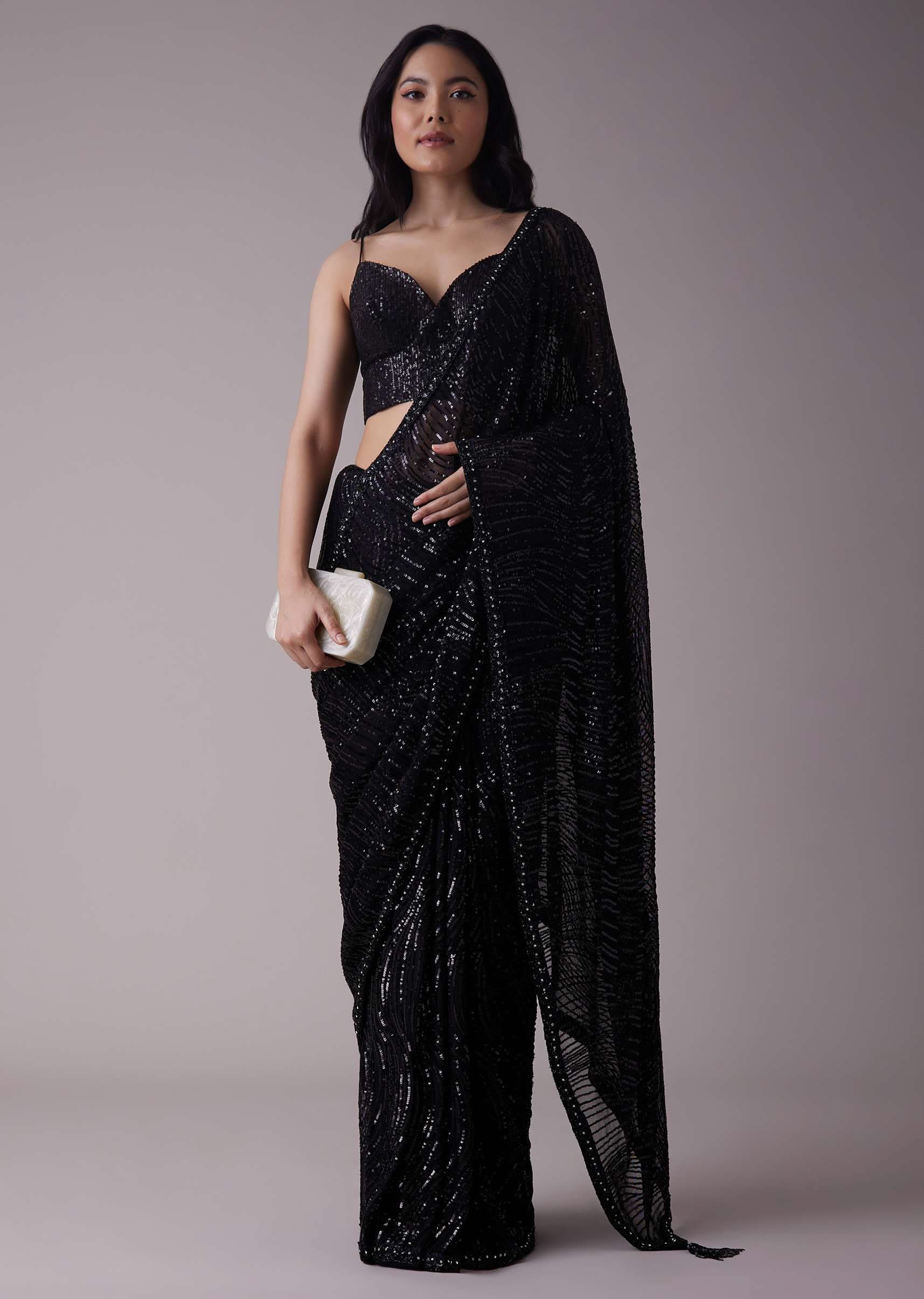 Buy Embellished Border Shimmery Black Sequins Saree Online | KALKI ...