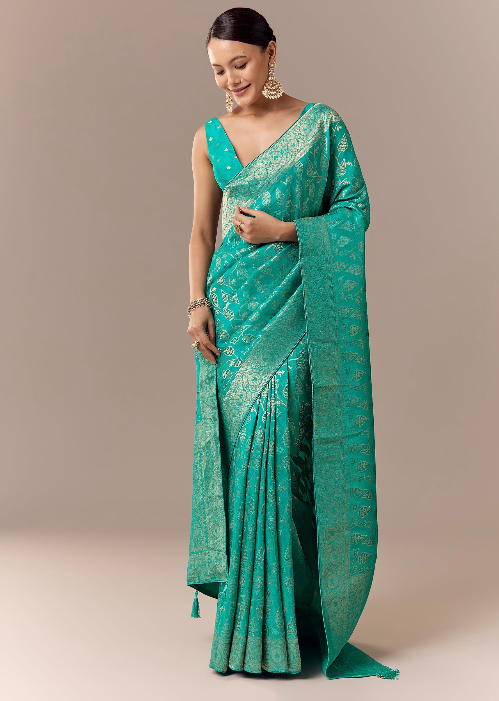 Buy Turquoise Dola Silk Saree with Floral Jaal Weave | KALKI Fashion UK ...